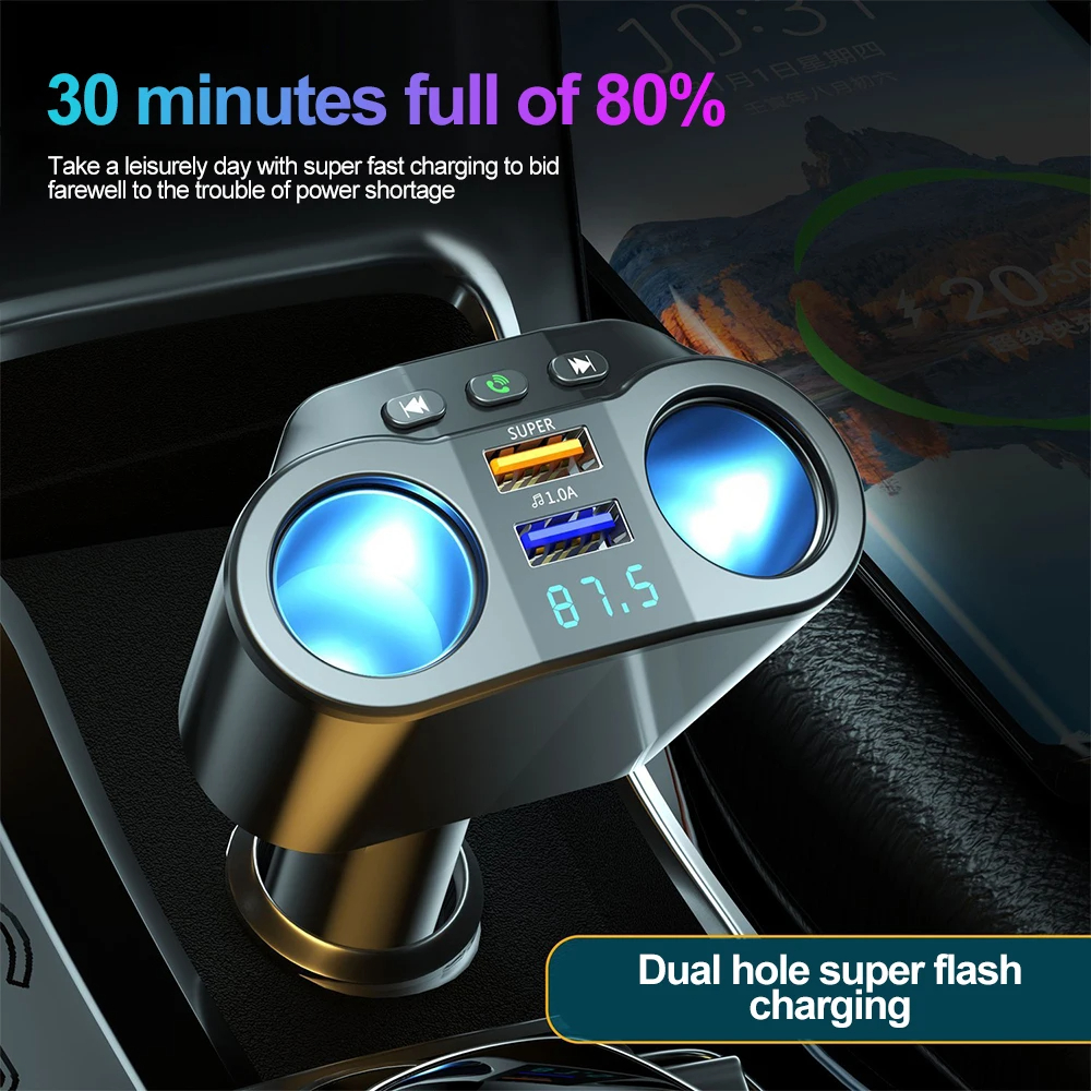 12V/24V QC3.0 Fast Car Charger Adapter 2 Socket car charger Splitter ...