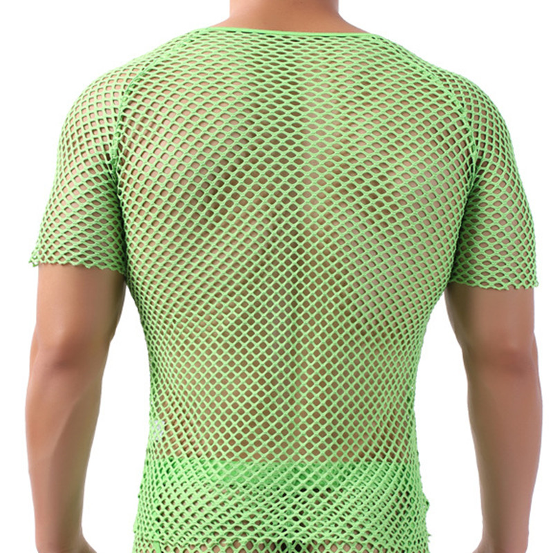 Men Mesh See Through Fishnet T Shirt Sexy Short Sleeve Male ...