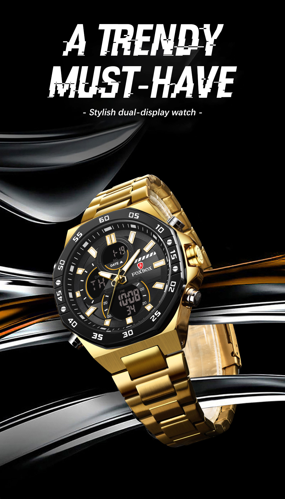 LIGE Luxury Waterproof Fashion All Steel Dual Display Men Digital Watch ...