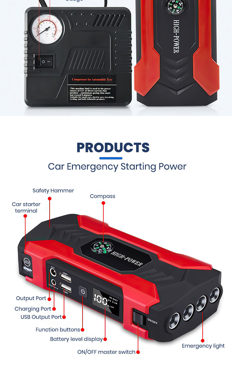 🔥10 years warranty🔥99800mAh 12V Car Jumper Car Tyre Car Pump Starter ...
