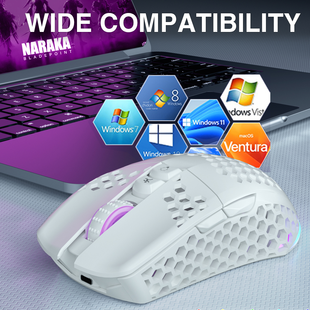 SOLAKAKA SM600 Wired 2.4G Wireless Charging Bluetooth Mouse with Honeycomb Case, Ergonomic RGB ...