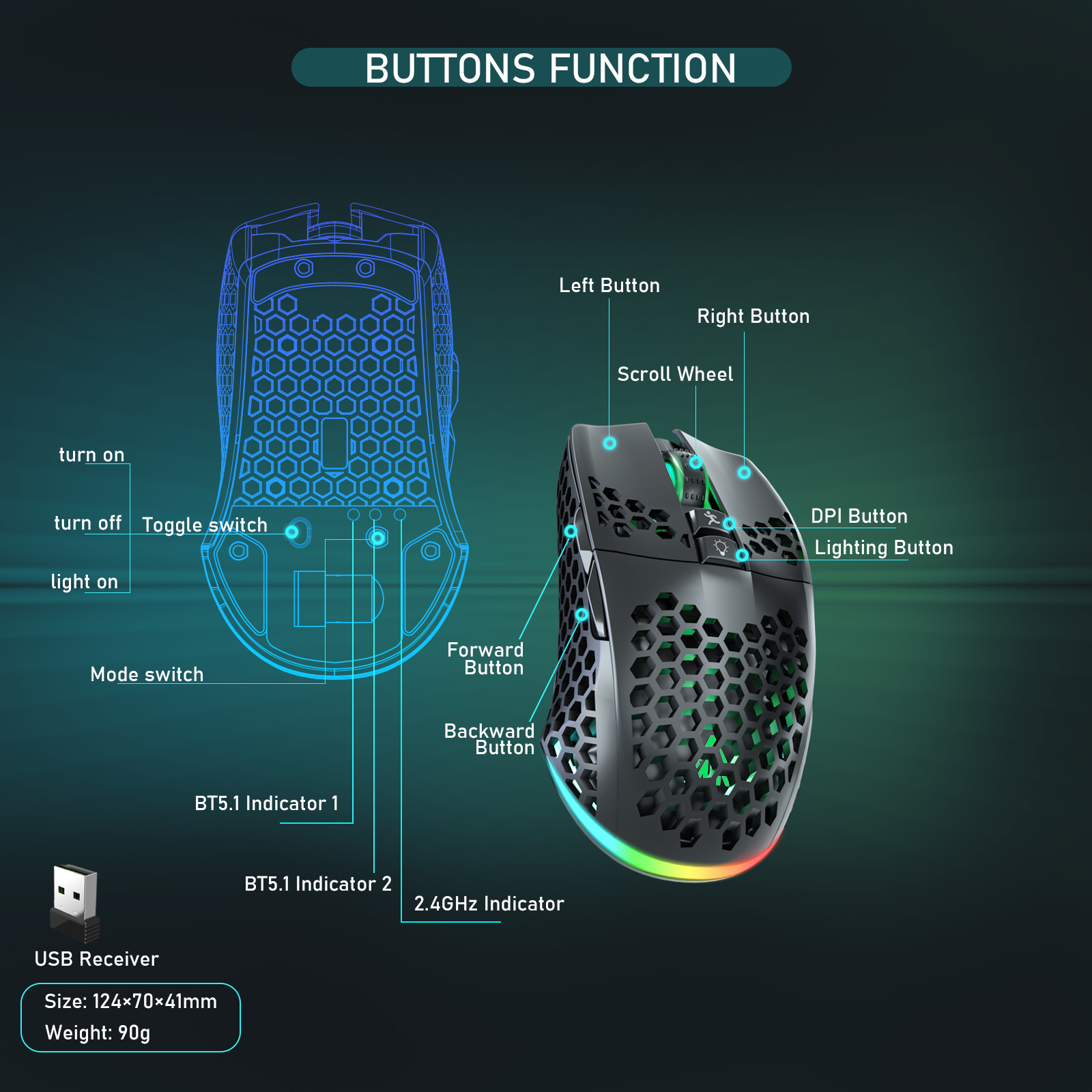 SOLAKAKA SM600 Wired 2.4G Wireless Charging Bluetooth Mouse with ...