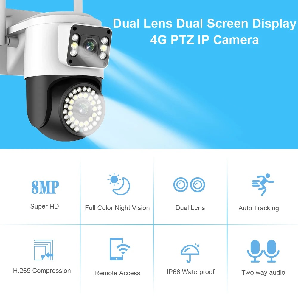 Yoosee 4K 8MP Dual Lens PTZ Wifi Camera Dual Screen AI Human Auto ...