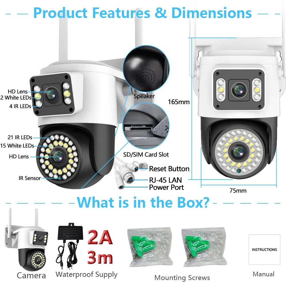 Yoosee 4K 8MP Dual Lens PTZ Wifi Camera Dual Screen AI Human Auto ...