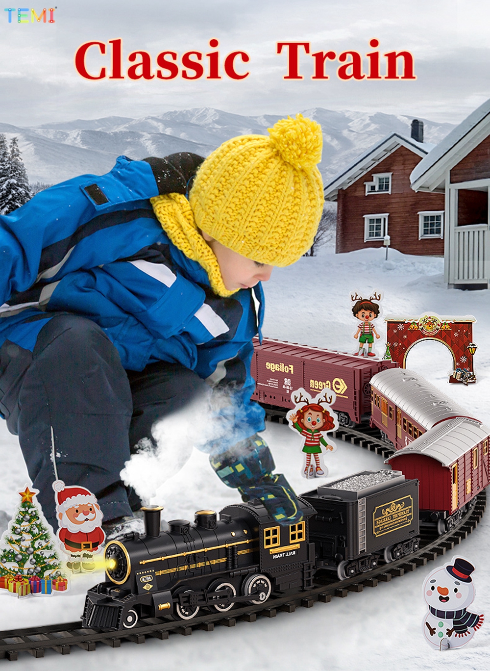 TEMI Train Toy Set Railway Track Steam Locomotive Engine Die-casting ...