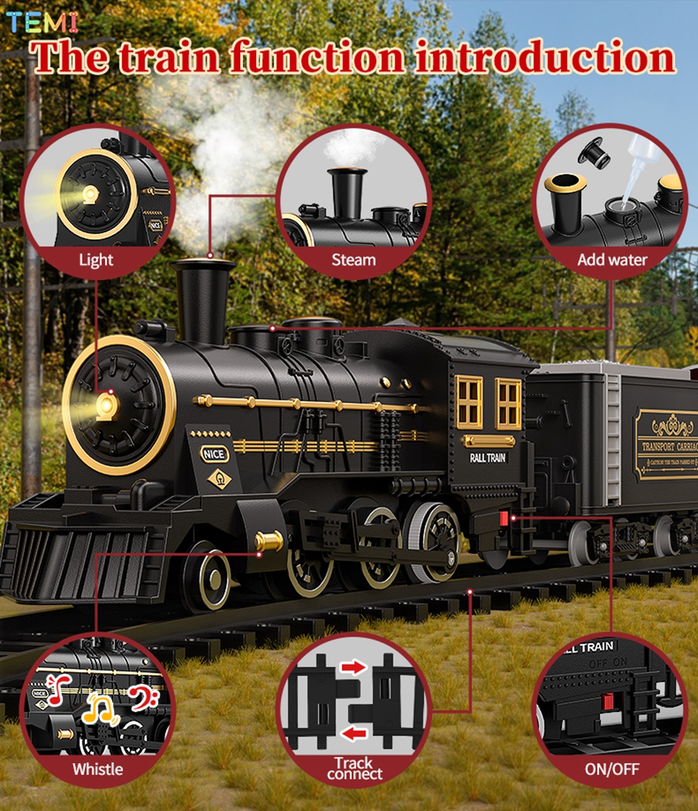 TEMI Train Toy Set Railway Track Steam Locomotive Engine Die-casting ...