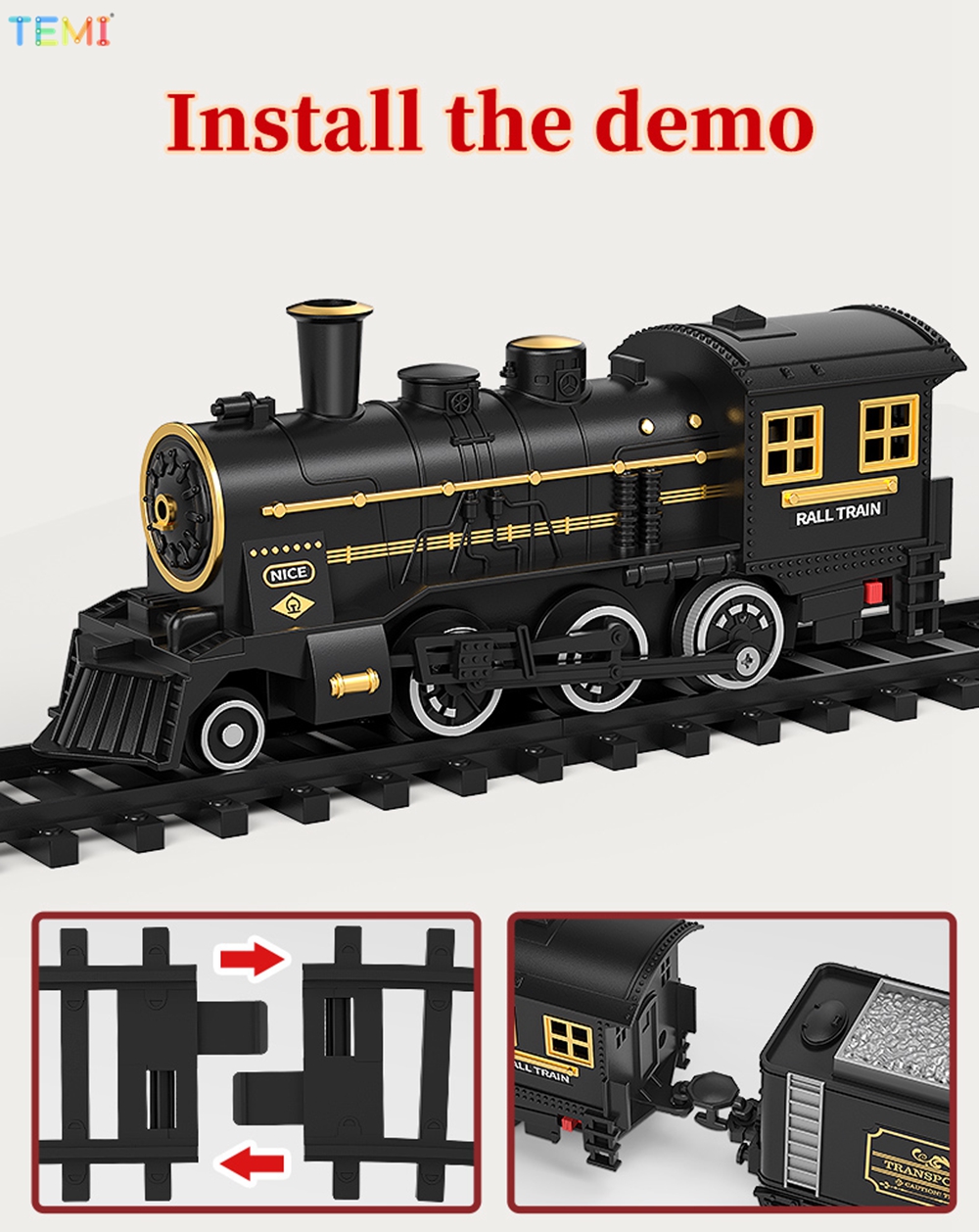 TEMI Train Toy Set Railway Track Steam Locomotive Engine Die-casting ...