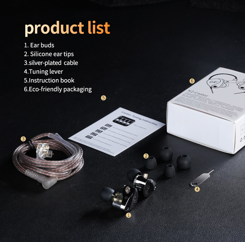 KZ Castor Wired Earbuds In Ear HIFI 2 Dynamic High End Tunable Earphone ...