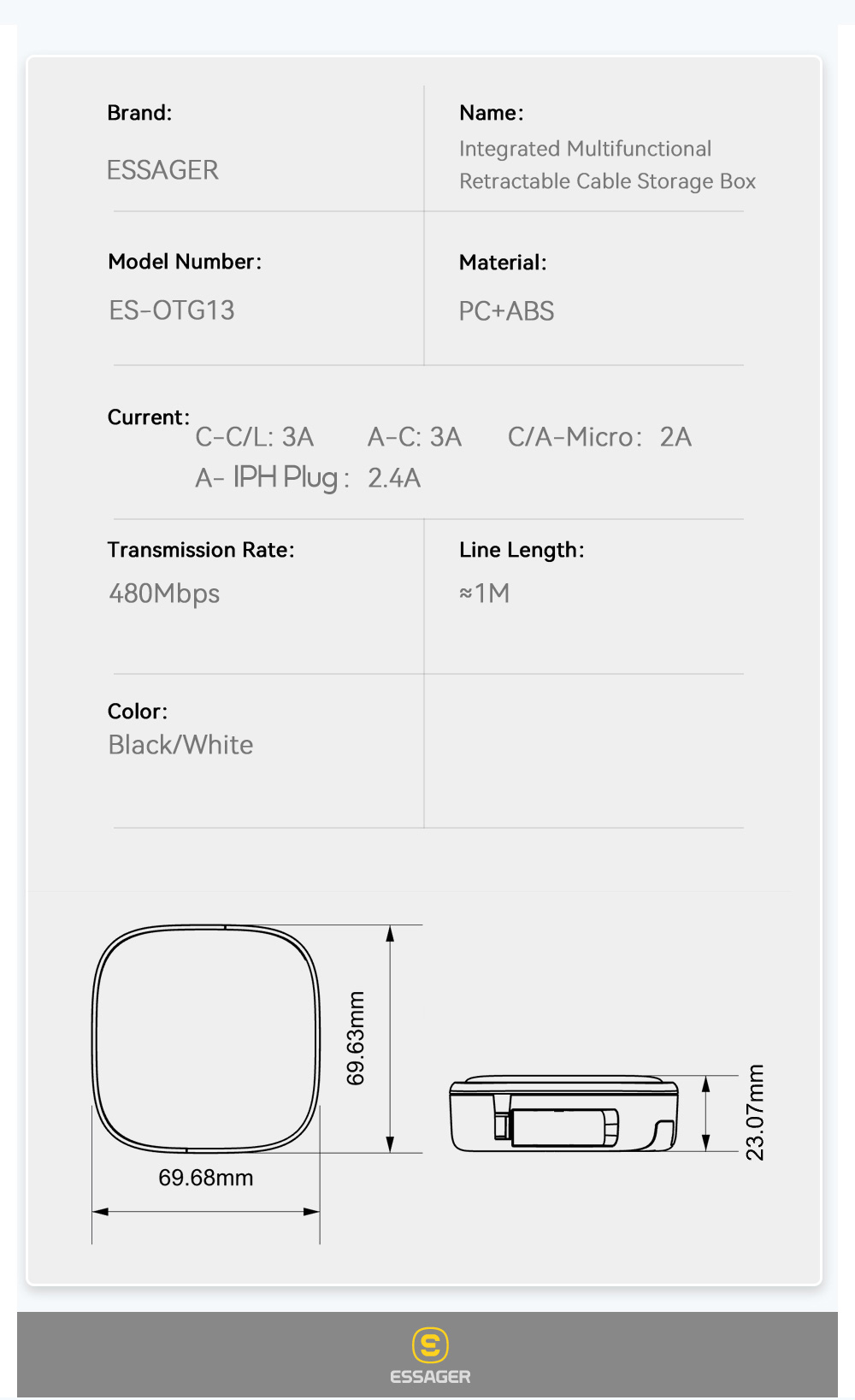 Essager 60W Stretchable 3A Fast Charging Cable Data Transmission ...