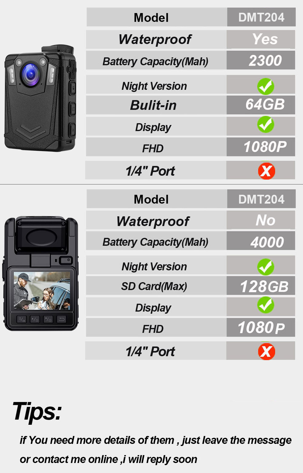 BOBLOV N9 Body Mini Sport Police Camera HD 1296P 256GB 2600mAh Night ...