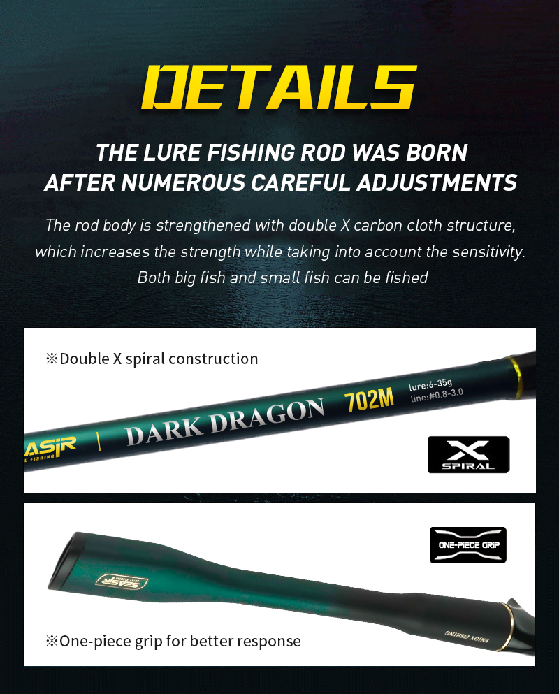 SEASIR Dark Dragon M/ML Two Rod Tips Spinning Baitcasting Fishing Rod Lure Carbon Fiber One ...