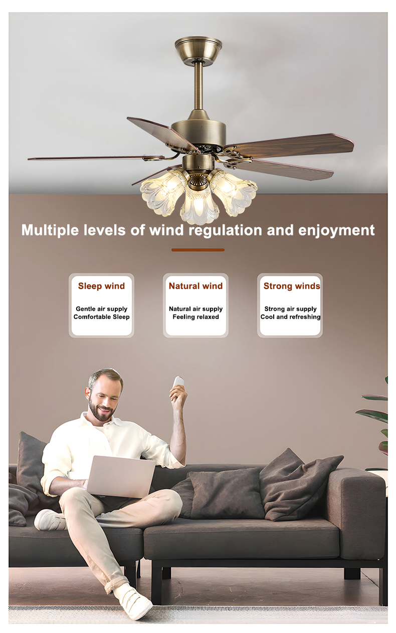 GEJIESE Fans Wooden ceiling fan with light 42/48inch 6 speed remote ...