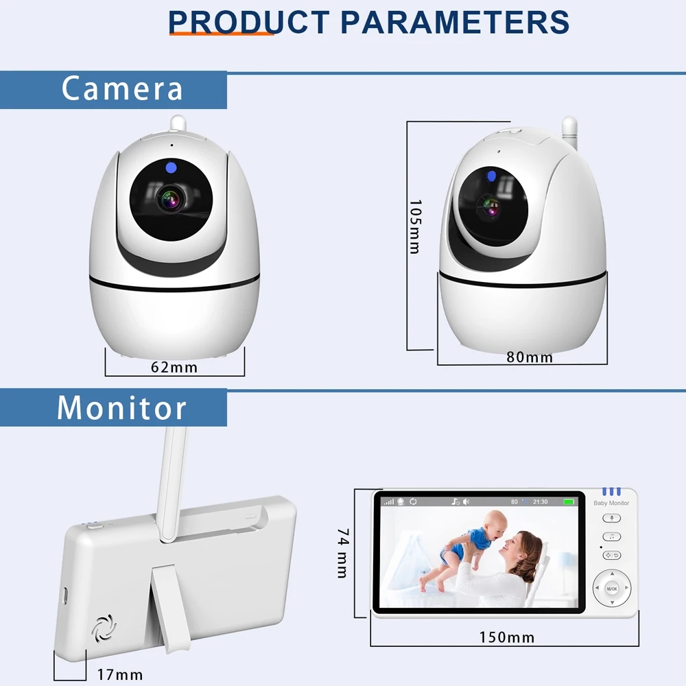 5.0 inch Wireless Video Color Baby Monitor High Resolution Baby Nanny ...