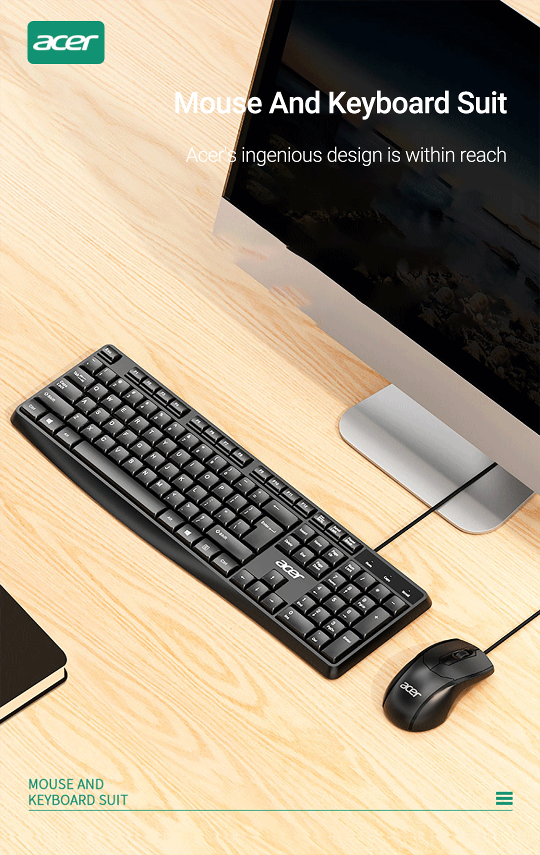 Acer OAK030 USB Wired Keyboard & Mouse Set Ergonomic Comfort Durable ...