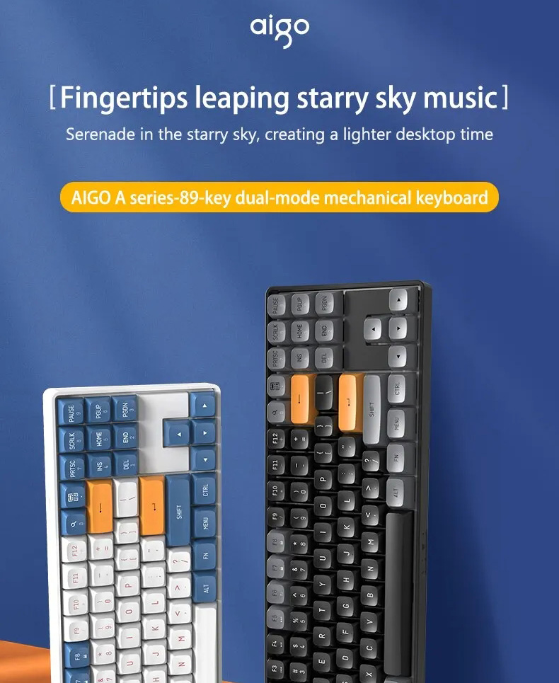 Aigo A87 Gaming Mechanical Keyboard 2.4G Wireless USB Type-c Wired Blue Switch 89 Key Hot Swap ...