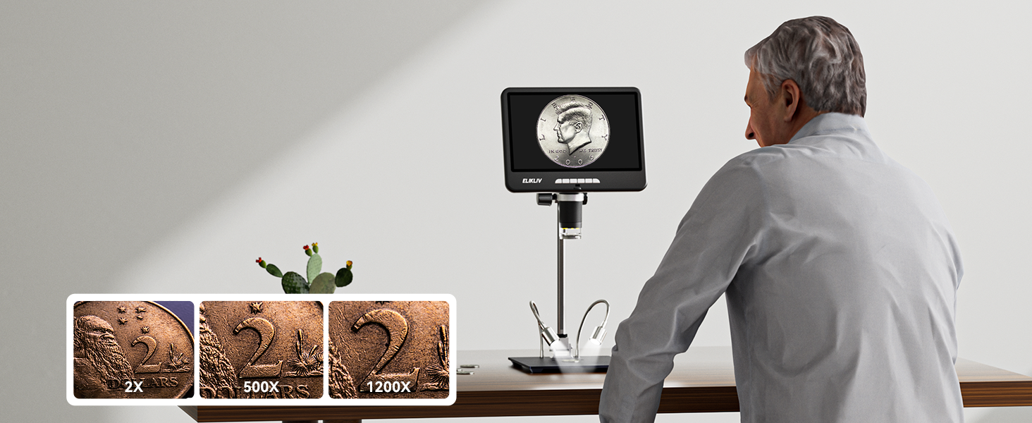 Elikliv EDM4 Coin Microscope 4.3" LCD Digital Microscope 1000x, IPS ...