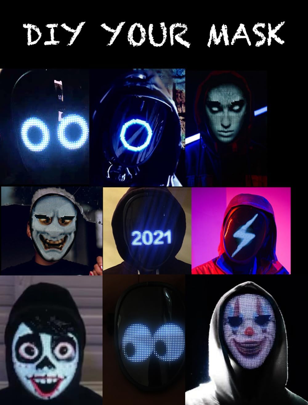 LED Mask RGB Full-Color Luminous Face Transforming Mask DIY Editing ...