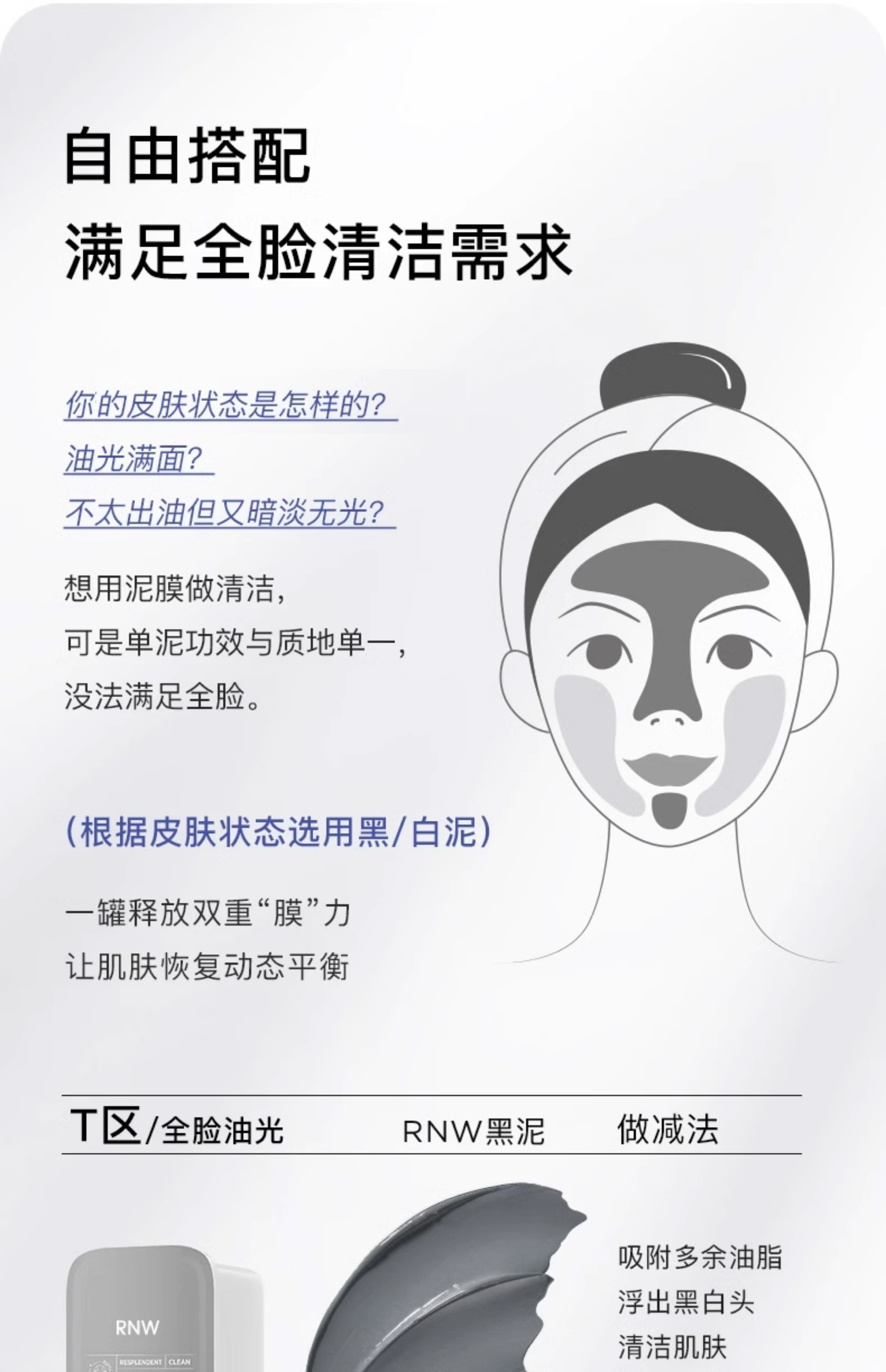 RNW two-color mud film cleaning facial mask shrink pores, remove ...