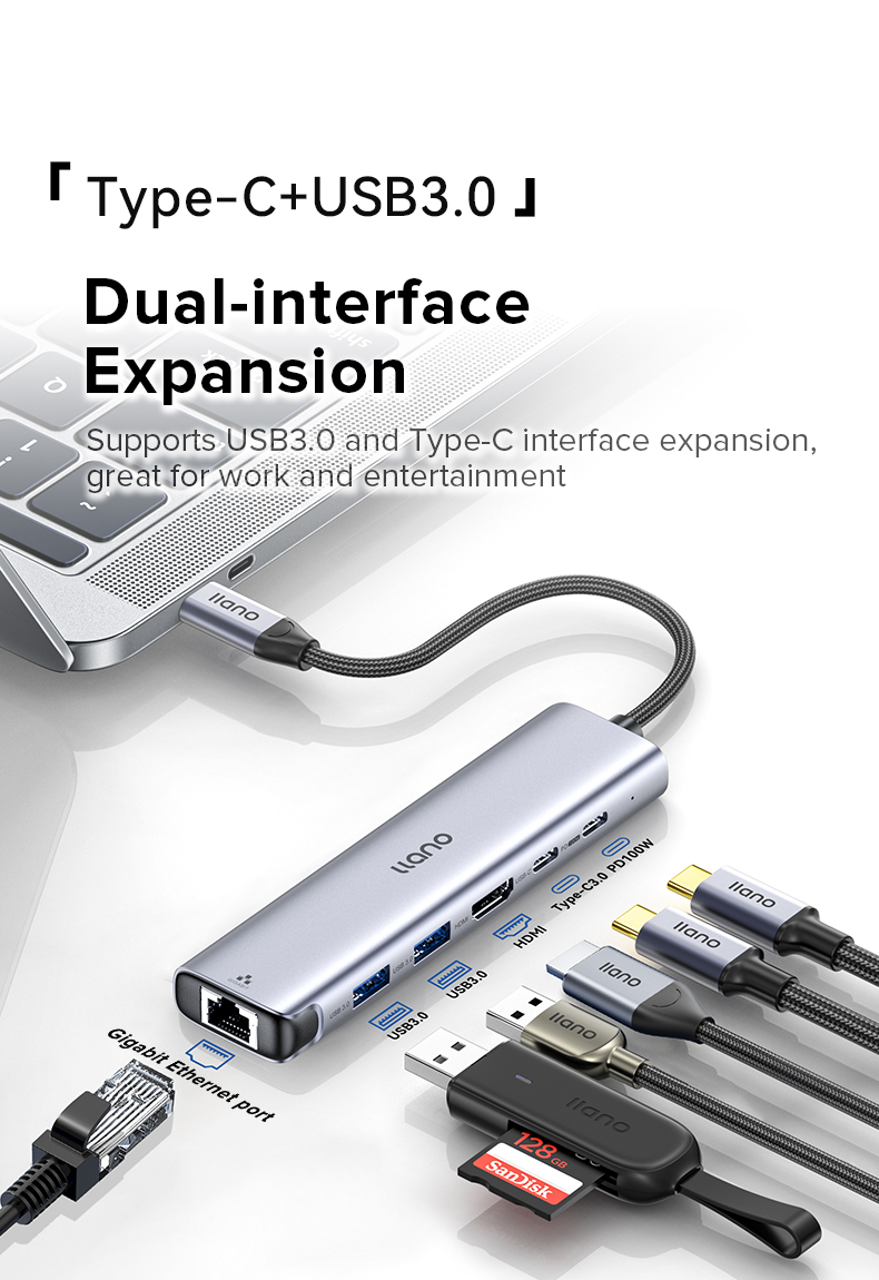 llano USB-C Hub, 6 in 1 USB C Docking Station with 4K/60Hz HDMI, 100W ...