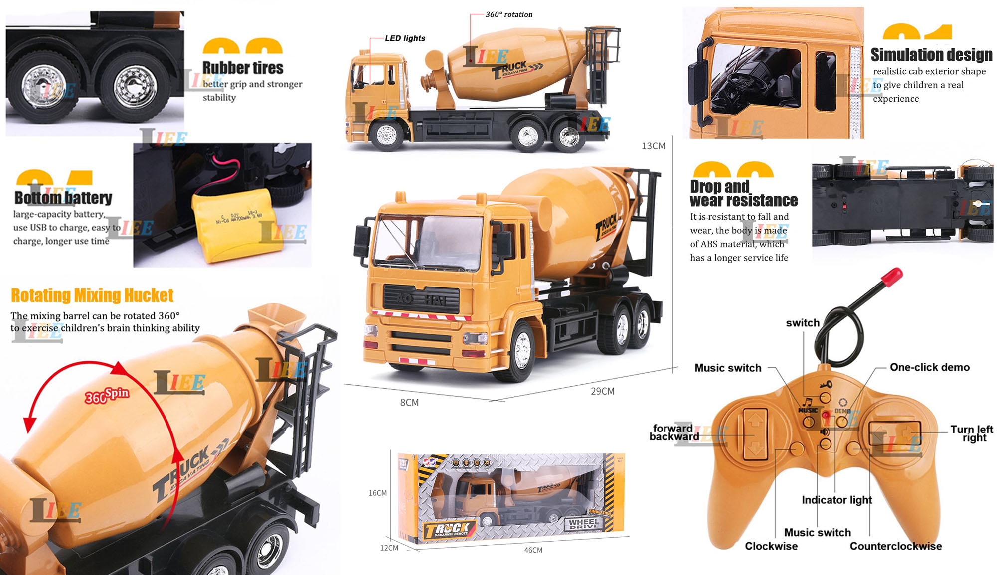 RC Alloy Engineering Car Series Remote Excavator Bulldozer Dump Mixer ...