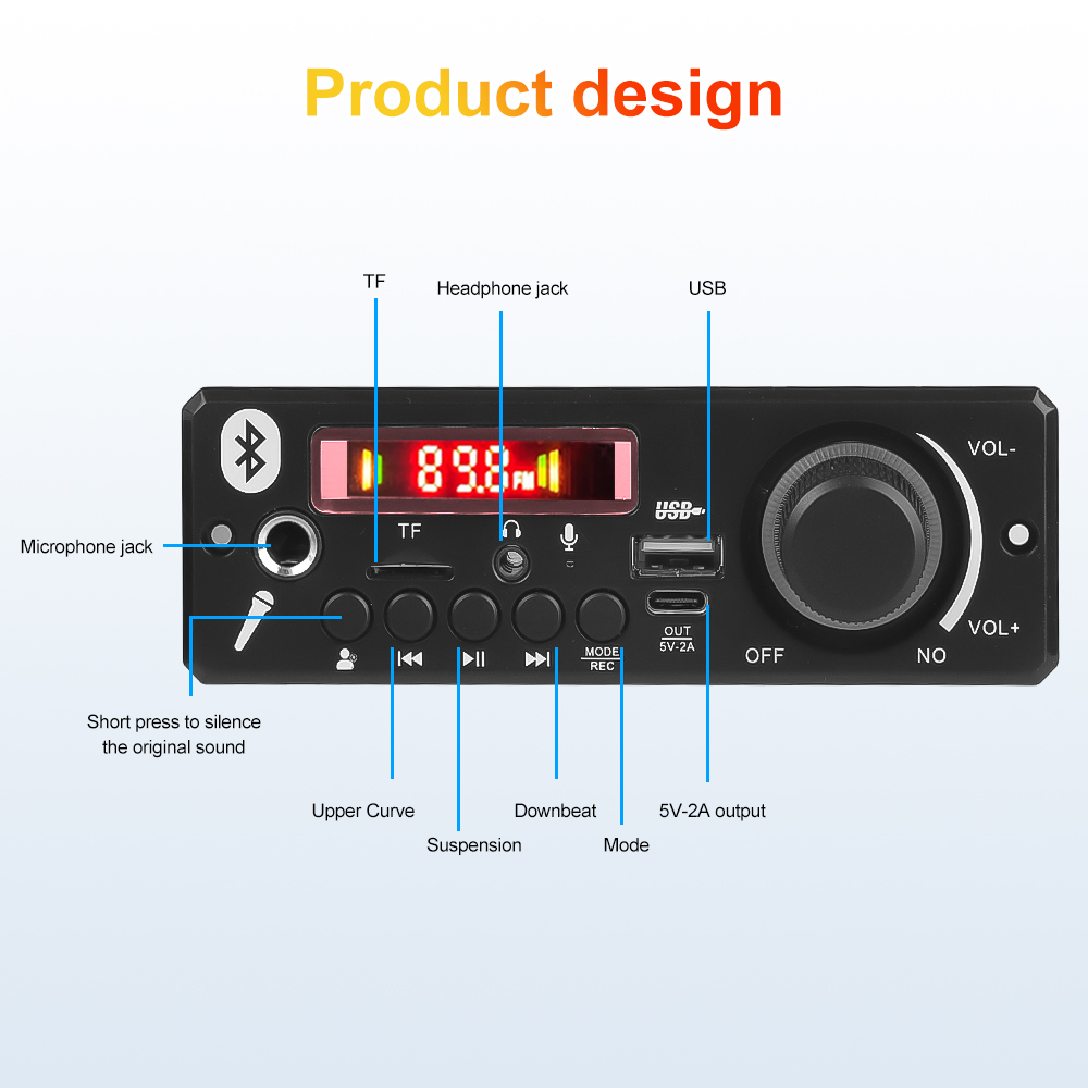 Bluetooth 5.0 MP3 Decoder Board 2*80W 160W Amplifier Audio Player 12V ...