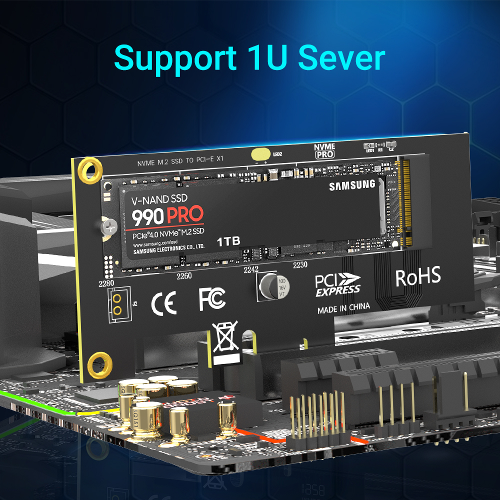 JEYI M.2 NVME SSD to PCIe 4.0 x1 Adapter Card, 2280 SSD PCIE X1 Expansion Card for Desktop PC ...