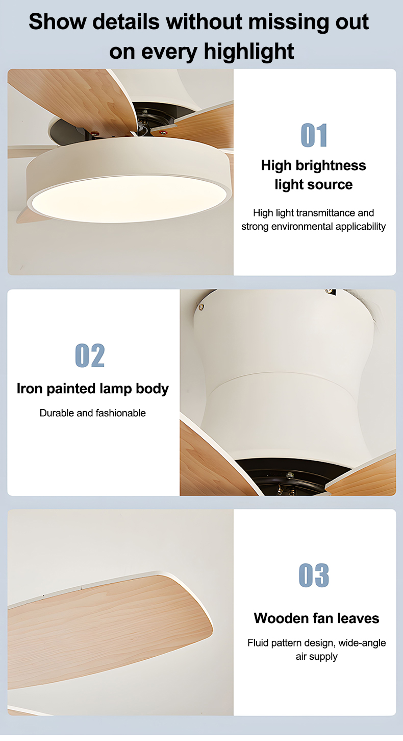 Ceiling Fan With Light 6 Speed Strong Winds Remote Nordic Kipas Siling ...