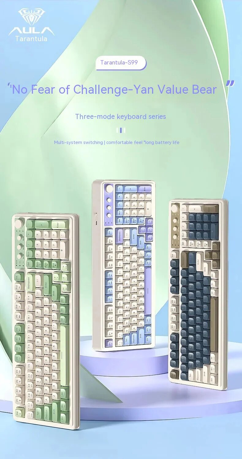 Aula S99 Membrane Keyboard Wireless Bluetooth Wired Keyboard Mechanical ...