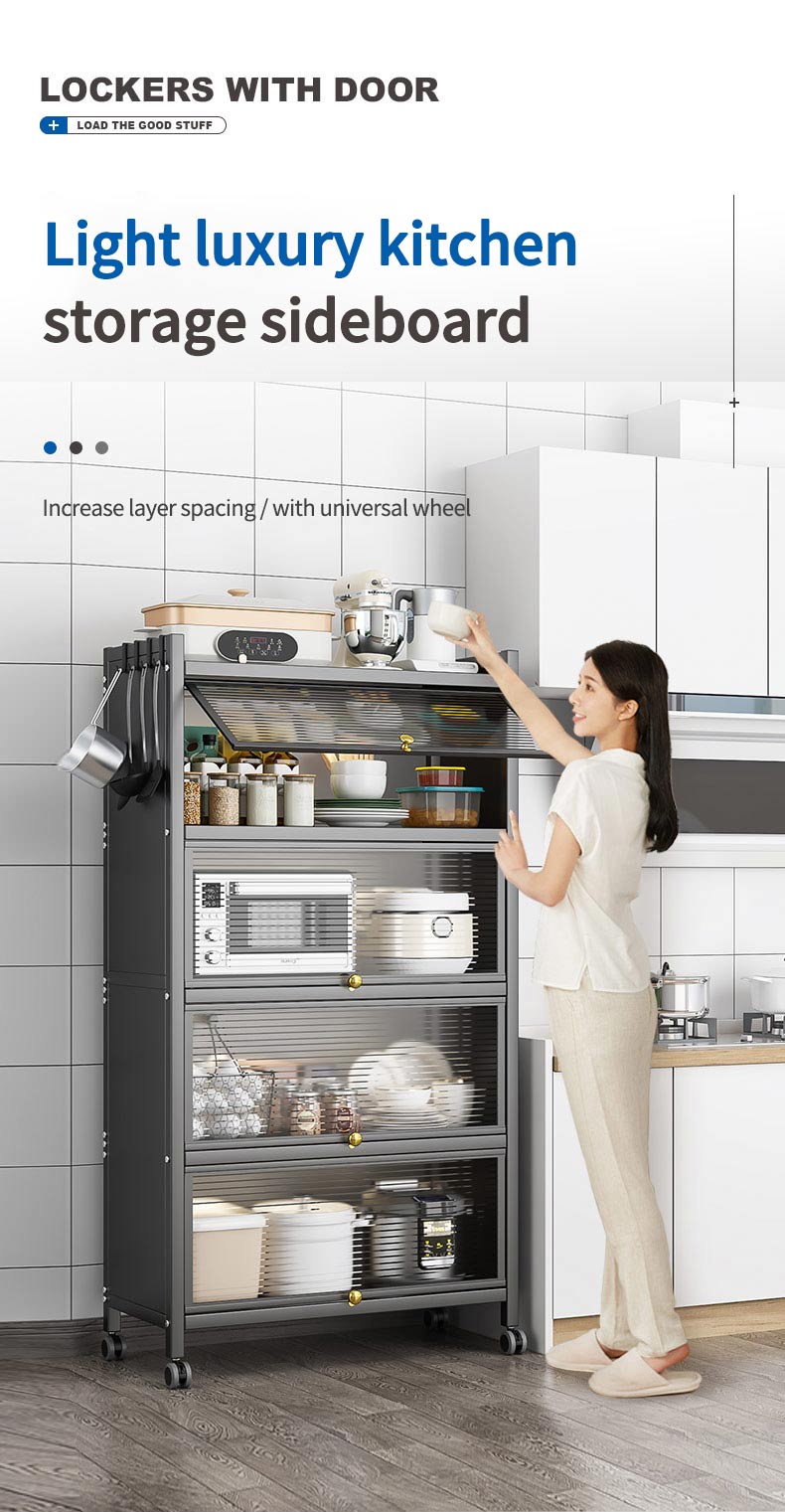 Kitchen Storage Racks Kitchen Storage Cabinet Shelf with Doors & Wheels ...