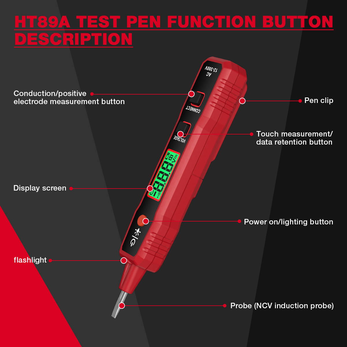 HABOTEST HT89A Voltage Tester AC 12-300V NCV Measurement Wire ...