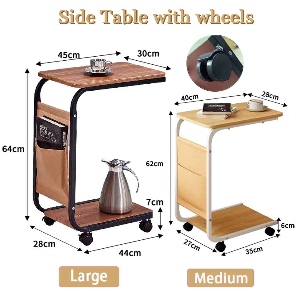 Wood Side table coffee movable side table with wheels Computer Table Bedside Movable Table ...