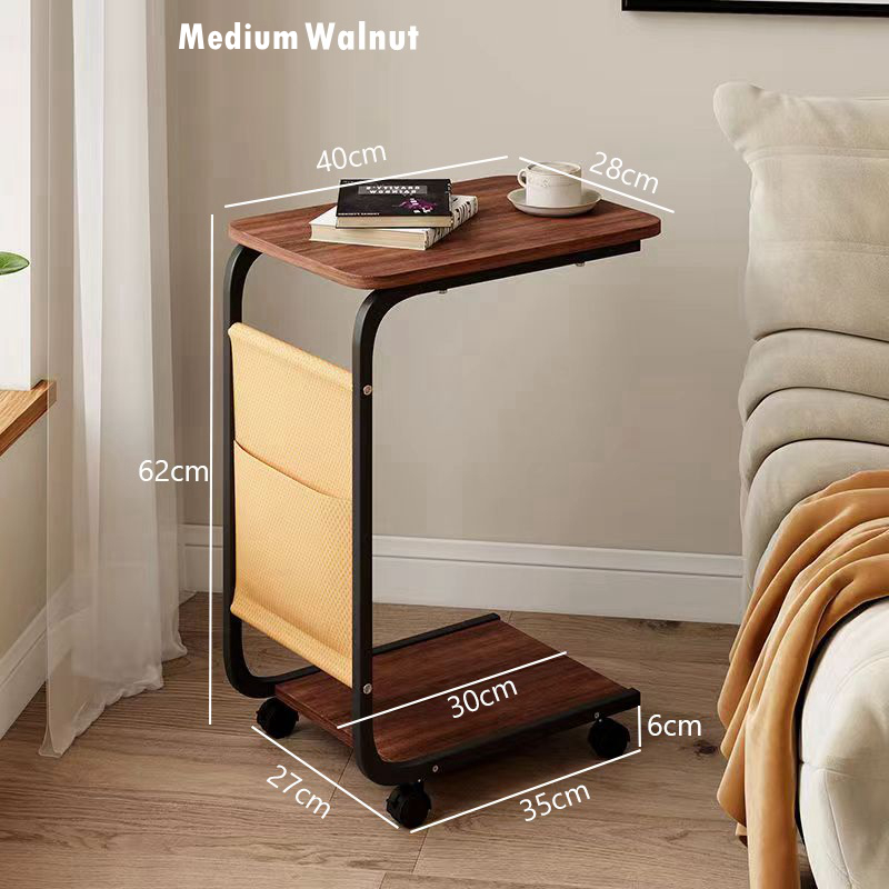 Wood Side table coffee movable side table with wheels Computer Table Bedside Movable Table ...