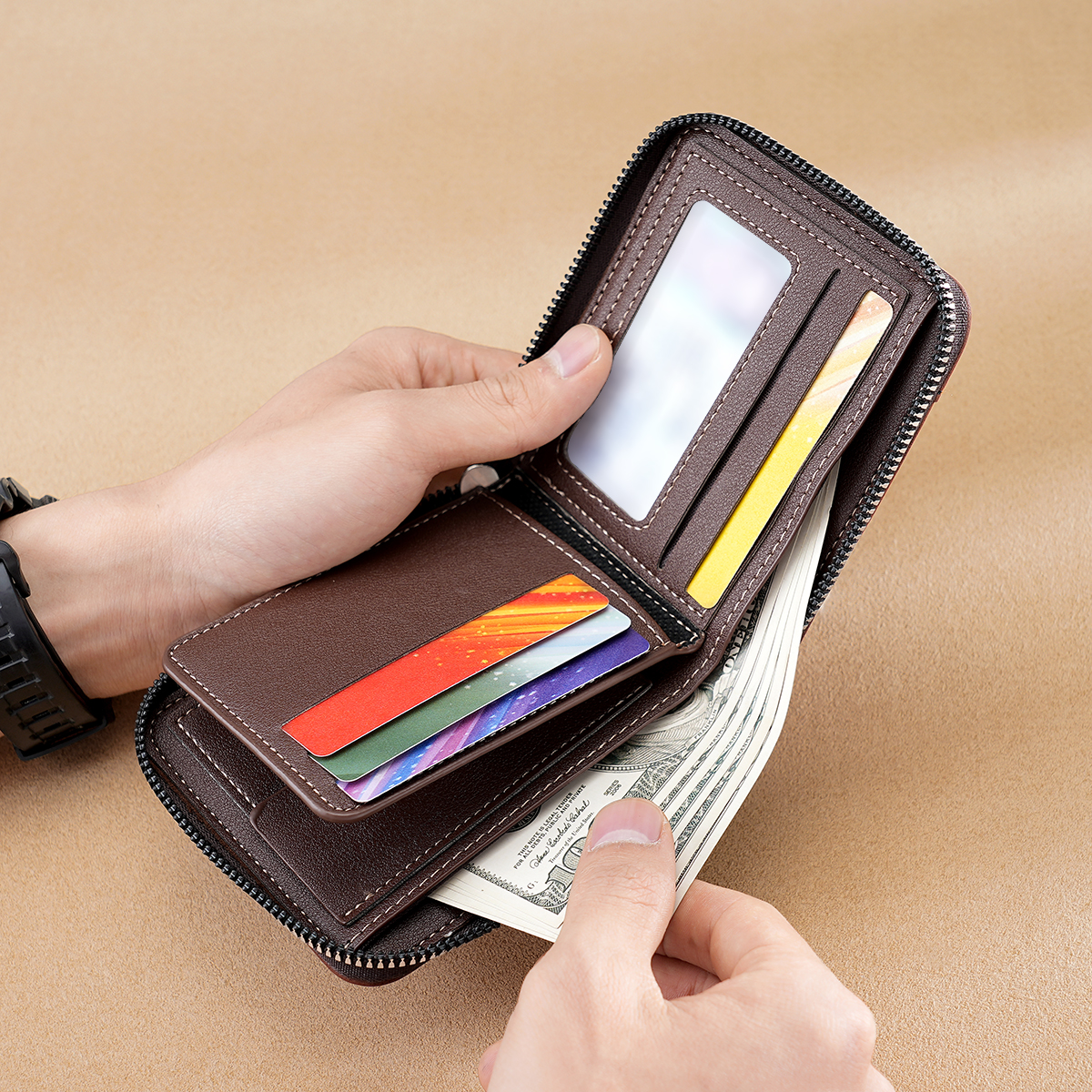 Vintage Men's Zipper Short Wallet: Trendy Multi-Functional Patchwork ...
