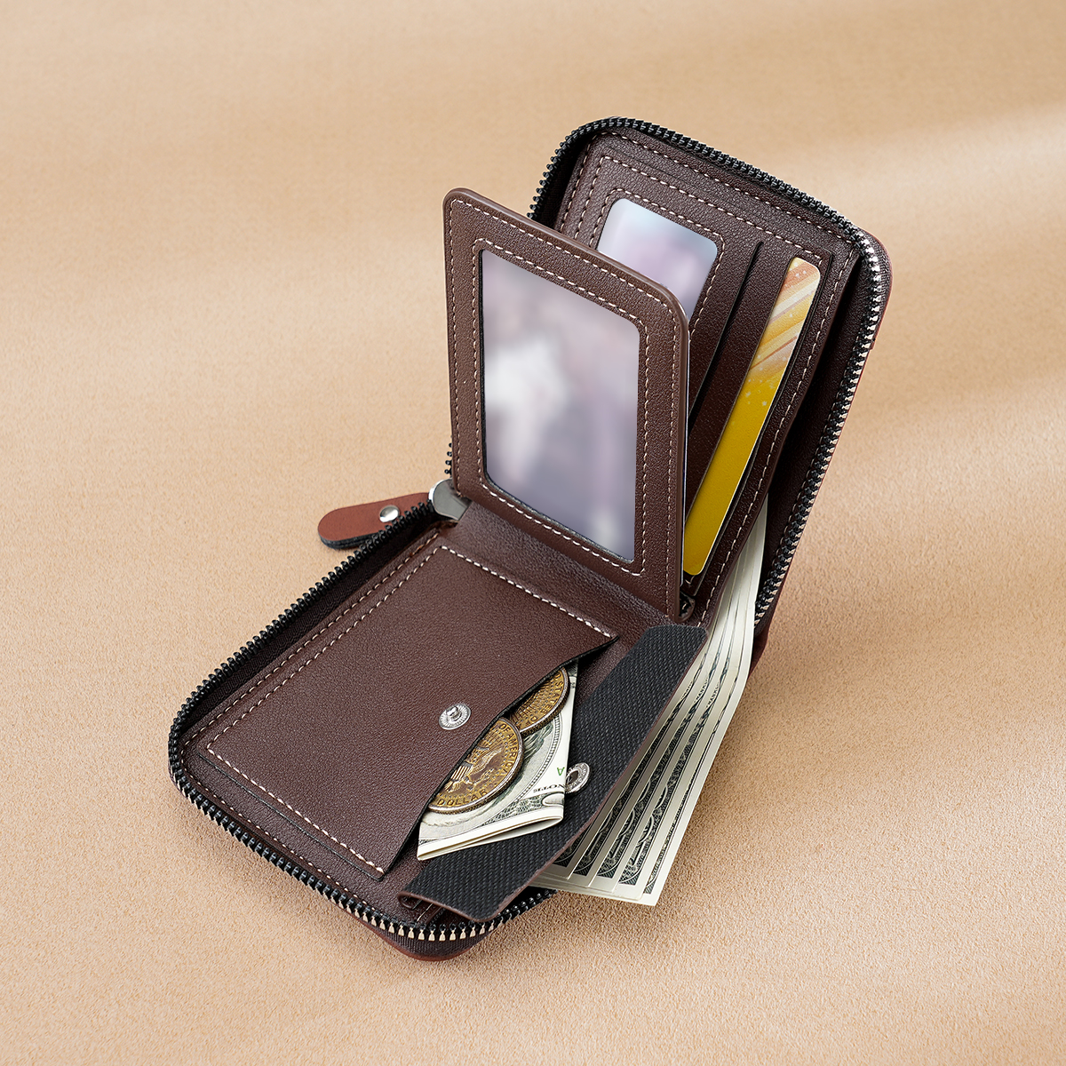 Vintage Men's Zipper Short Wallet: Trendy Multi-Functional Patchwork ...
