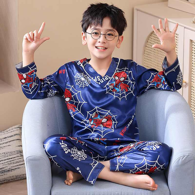 Boys Sleeping Gown Satin Silk Cool Long Sleeve Nighty Children ...