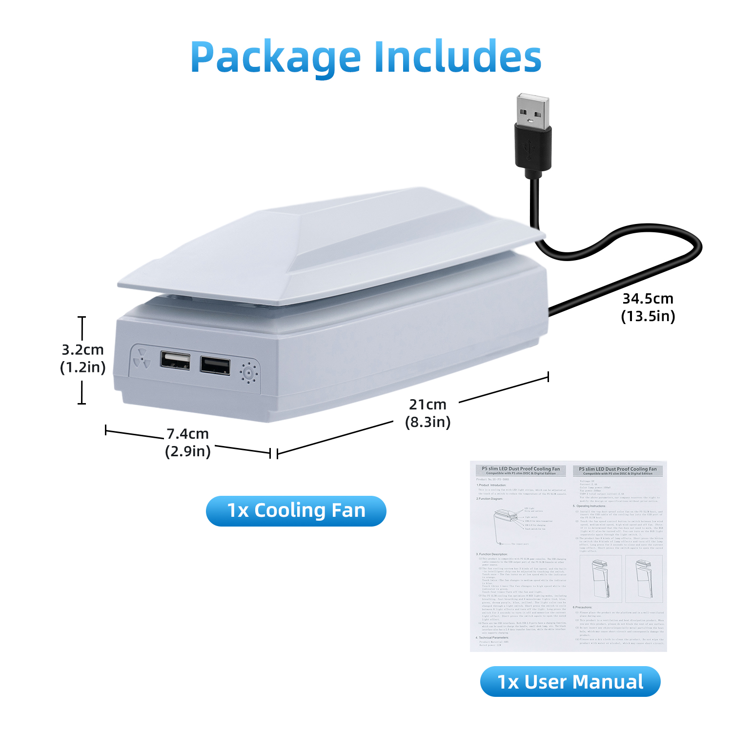 Upper RGB Cooling Fan for PS5 Slim Console - White (NOT for PS5 Console ...