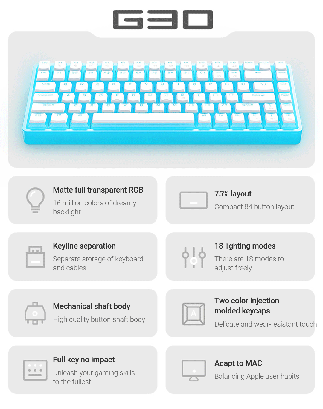 ONIKUMA G30 USB Interface RGB Backlit Wired Mechanical Keyboard ...