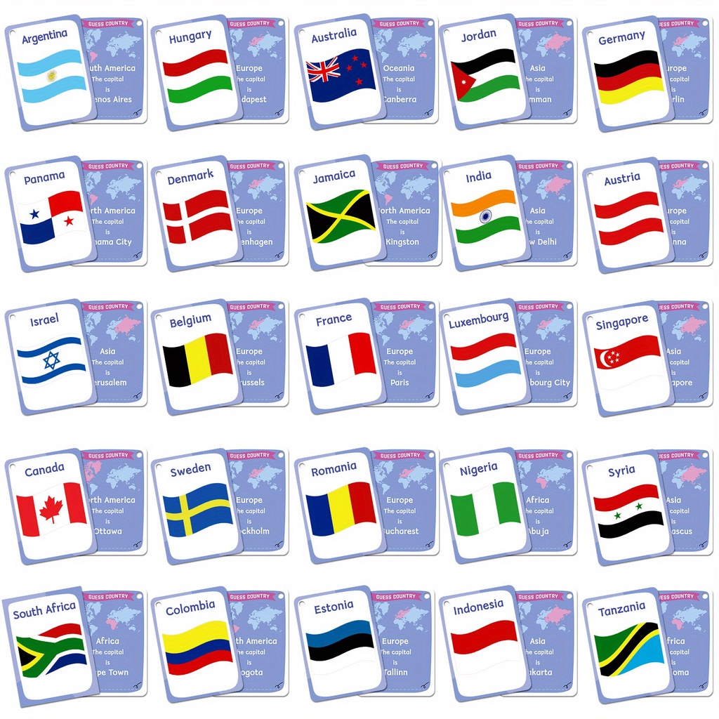 50PCS National Flags of The Country World Flash Cards Early Learning ...