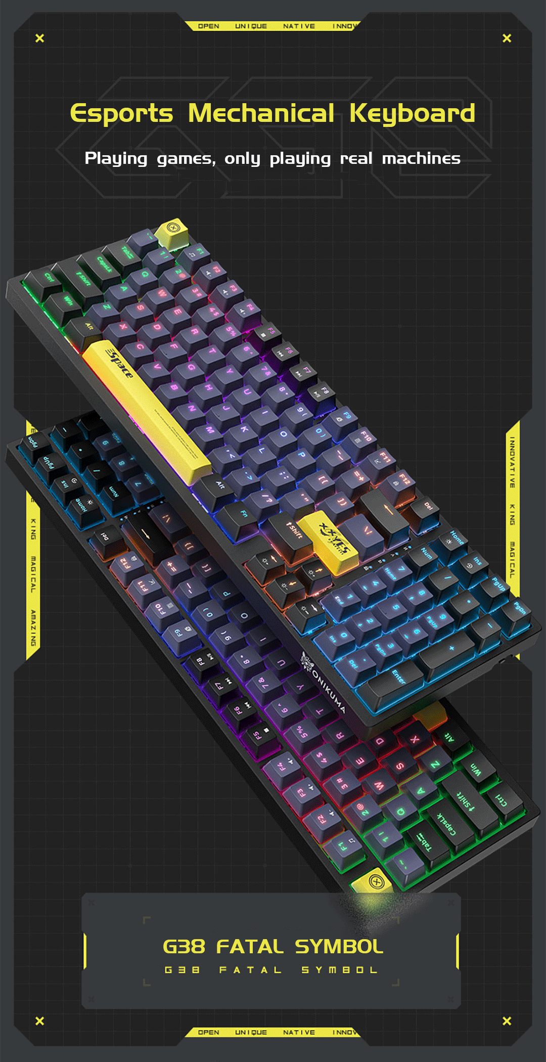 ONIKUMA G38 Wired Mechanical Keyboard With RGB Light, 98 Keys Gamer For ...