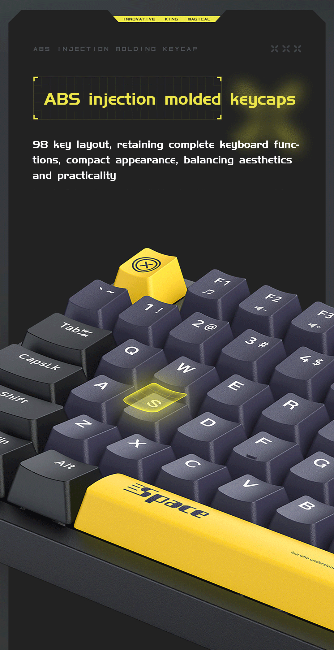 ONIKUMA G38 Wired Mechanical Keyboard With RGB Light, 98 Keys Gamer For ...