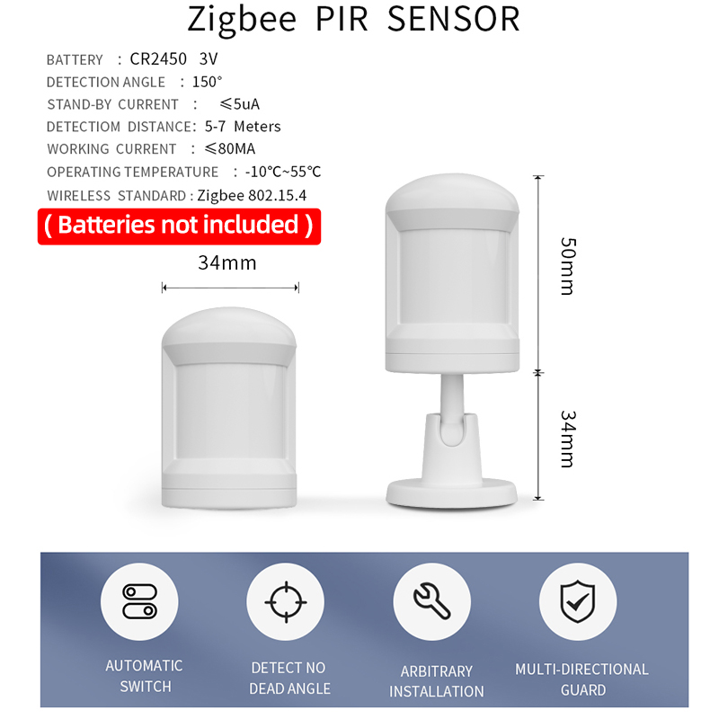 SAMTRUL Tuya ZigBee 3.0 PIR Smart Human Body Sensor Wireless Motion Detector Security Alarm ...