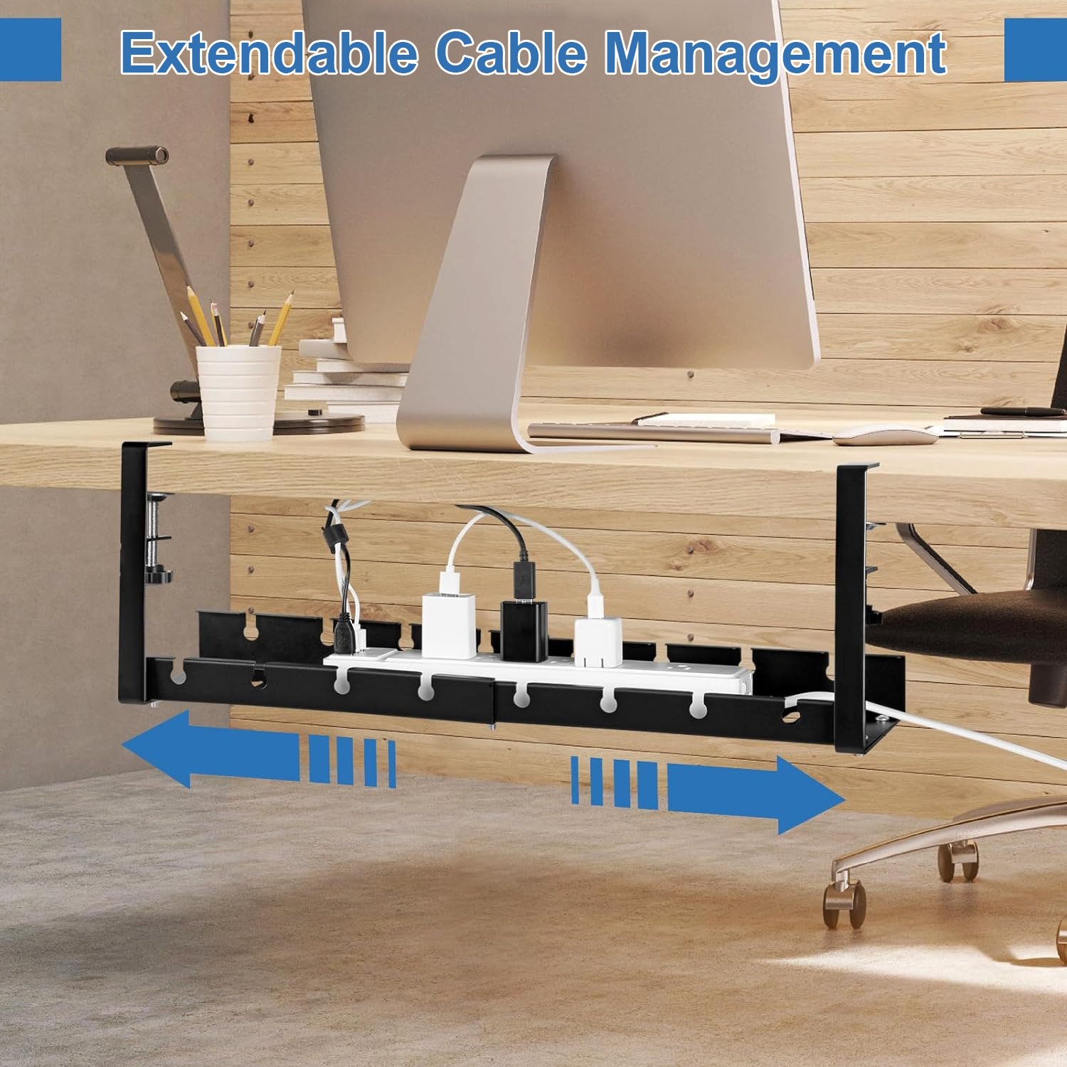 Extendable Under Desk Cable Management Wire Organizer Tray Table PC ...