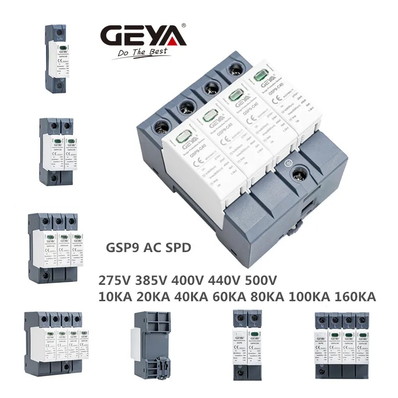 GEYA GSP9 1Pole Surge Protector 20KA-40KA SPD AC275V AC385V 400V 440V SPD House Surge Protector ...
