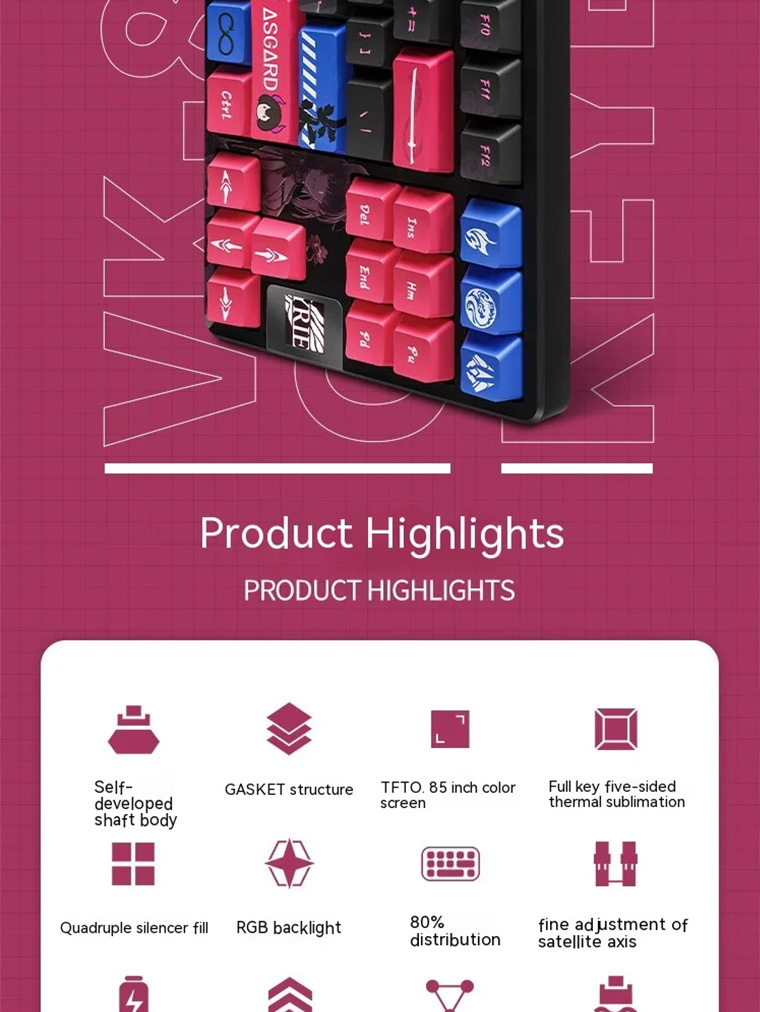 Valkyrie VK87 mechanical keyboard for gaming, color TFT screen, three ...