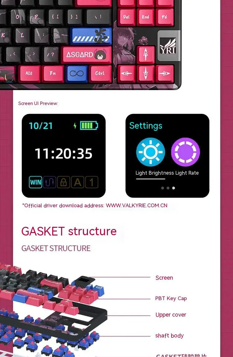VALKYRIE VK87 Mechanical Keyboard 87 Keys Hot Swap TFT Color Screen ...