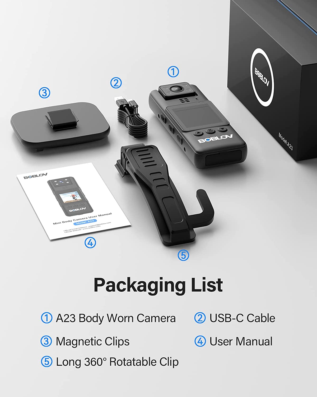 BOBLOV A23 Body Mini Action Poice Camera HD 1080P 128GB 2200MAH Night ...