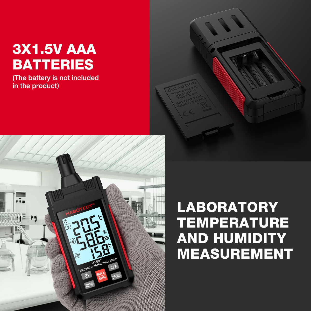 HABOTEST HT607 Temperature & Humidty Mete Handheld Thermometer Moisture ...