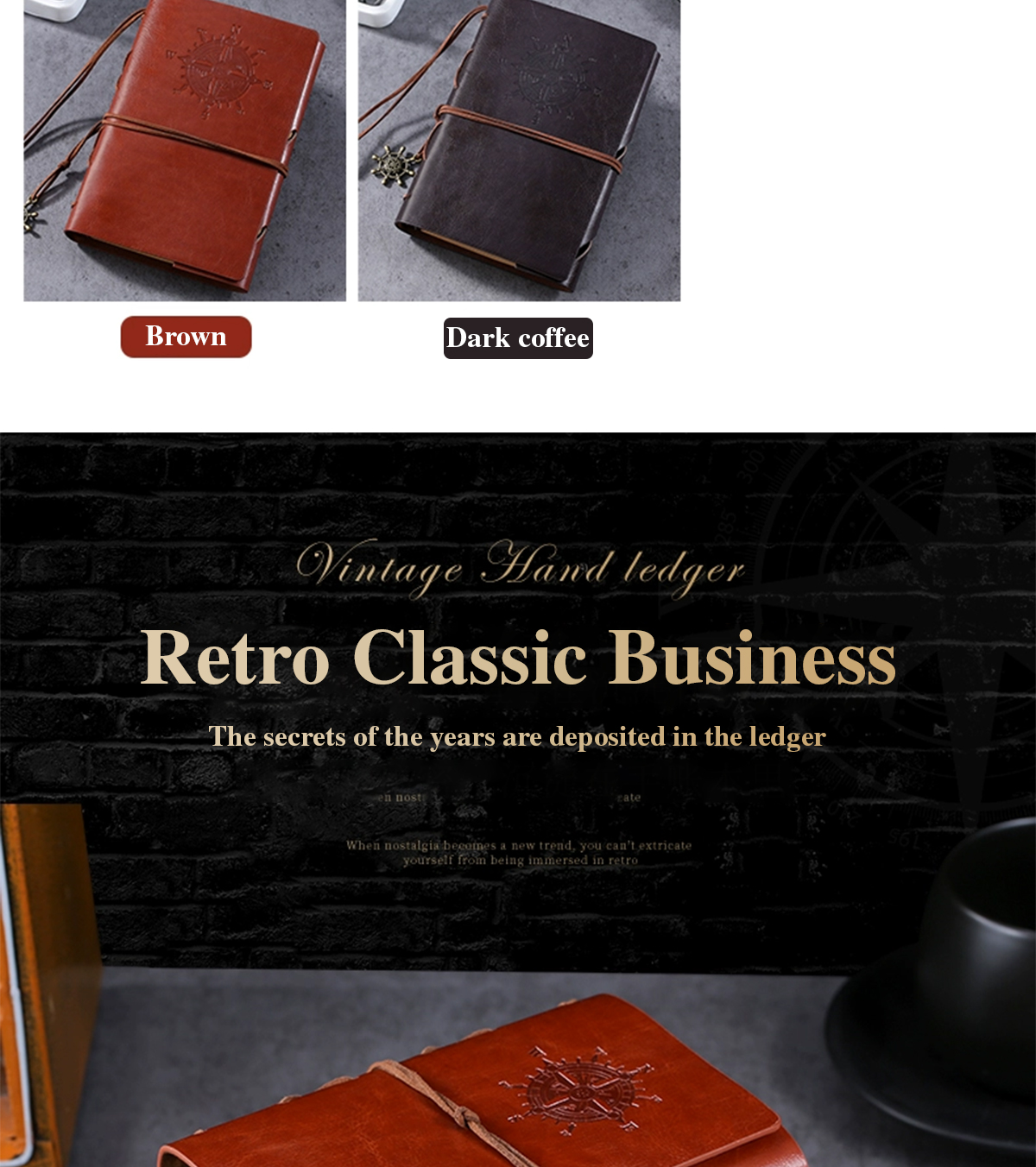 Retro Notebook 13x9 cm BUJO Diary leather soft cover Replaceable kraft ...