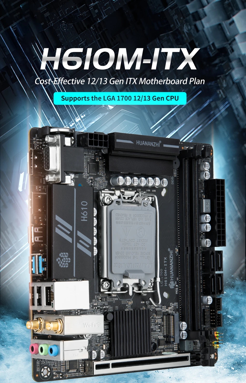 HUANANZHI H610M ITX DDR4 Motherboard Support 12 13 Gen（ Intel LGA 1700 CPU 12100F 12400F 12490F ...
