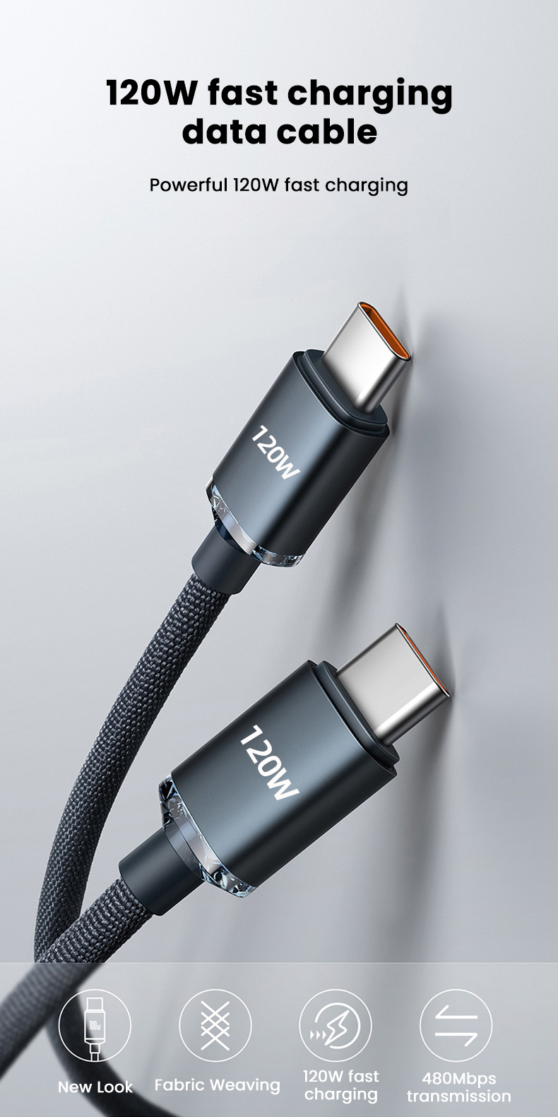 120W USB Type C Cable 6A Super Fast Charging Cable For iP15 Xiaomi ...